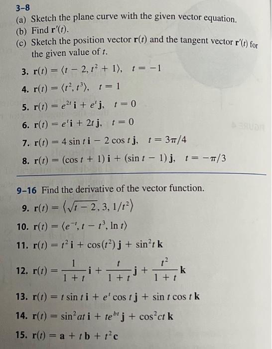 Solved 3−8 (a) Sketch the plane curve with the given vector | Chegg.com