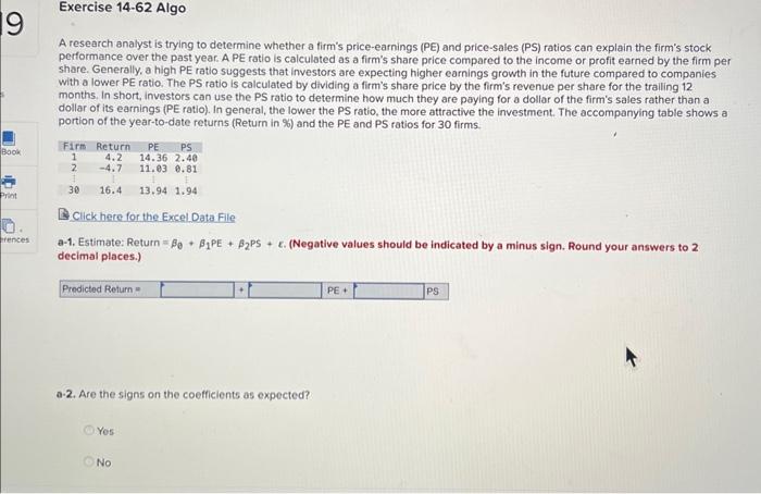 Solved A research analyst is trying to determine whether a | Chegg.com