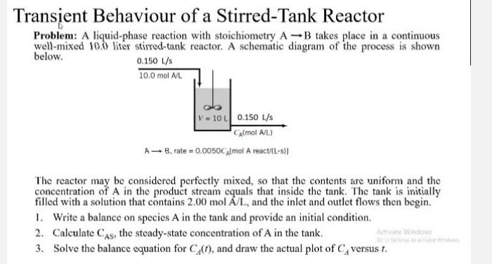 Solved Transient Behaviour of a Stirred-Tank Reactor | Chegg.com