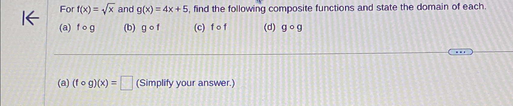 Solved For f(x)=x2 ﻿and g(x)=4x+5, ﻿find the following | Chegg.com