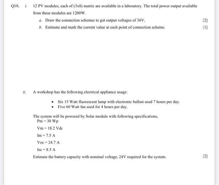 Solved Q19. i 12 PV modules, each of (3x8) matrix are | Chegg.com
