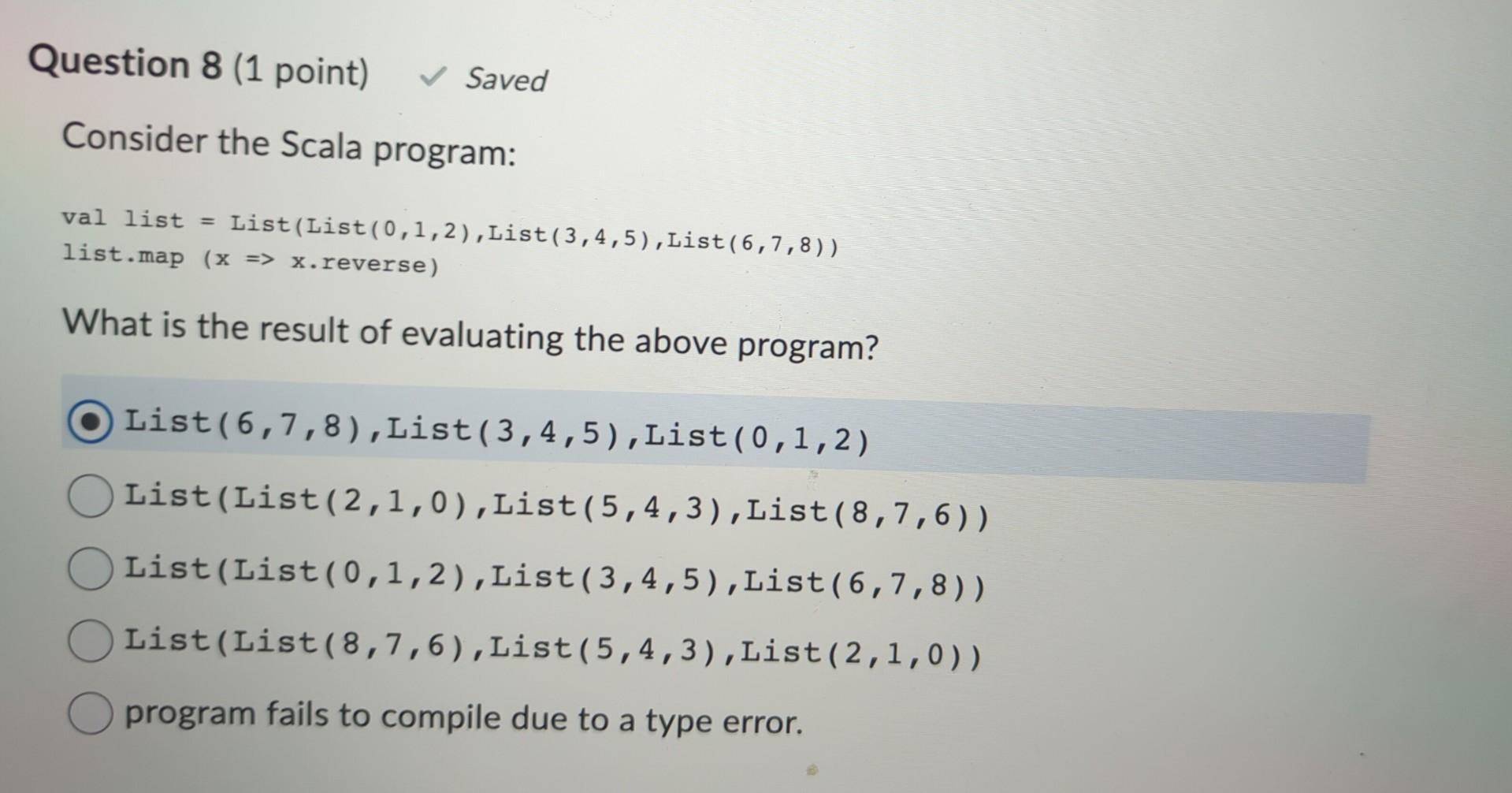 Solved List(6,7,8),List(3,4,5),List(0,1,2) | Chegg.com