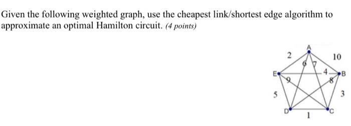 Solved Given the following weighted graph, use the cheapest | Chegg.com