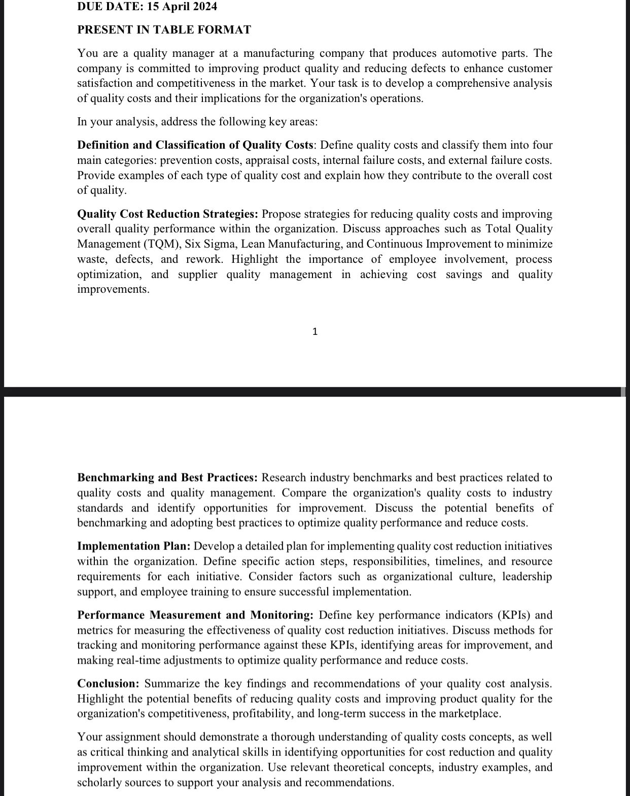 Solved DUE DATE: 15 ﻿April 2024PRESENT IN TABLE FORMATYou | Chegg.com