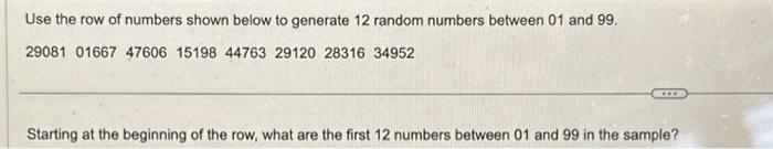Solved Use the row of numbers shown below to generate 12 | Chegg.com