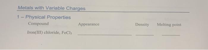 Solved Metals with Variable Charges 1 - Physical Properties | Chegg.com