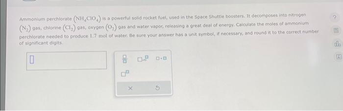 Solved Ammonium perchlorate (NH4ClO4) is a powerful solid | Chegg.com