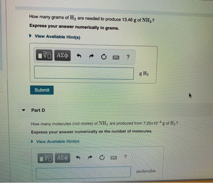 Solved How many grams of H2 are needed to produce 13.46 g of | Chegg.com