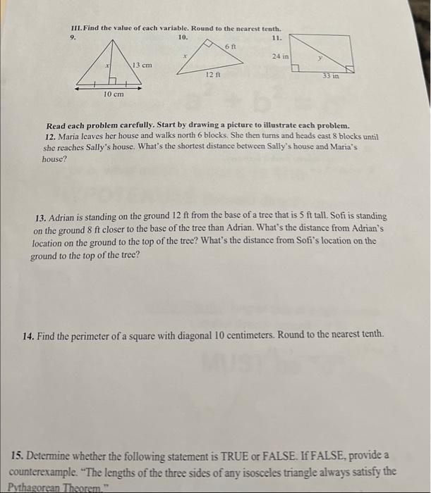 III. Find the value of each variable. Round to the | Chegg.com