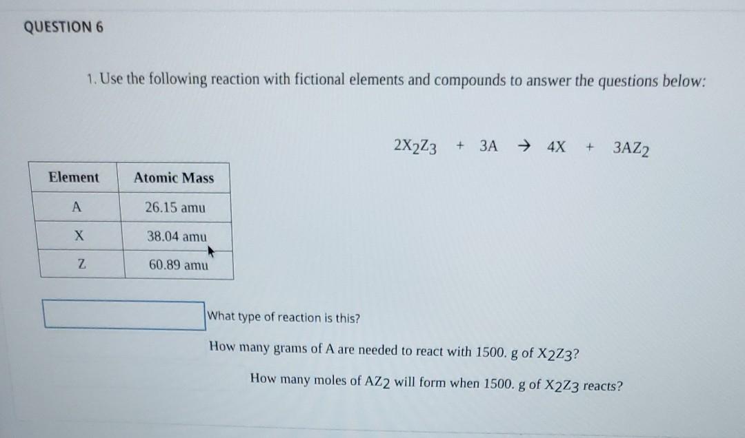 Solved QUESTION 6 1. Use the following reaction with | Chegg.com