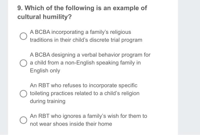 Solved 9. Which of the following is an example of cultural | Chegg.com