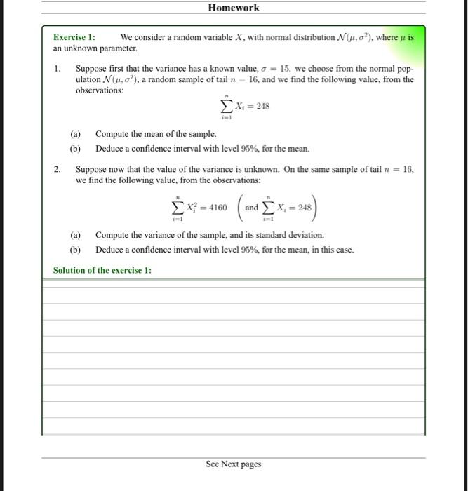 Solved Homework Exercise 1: We consider a random variable X, | Chegg.com