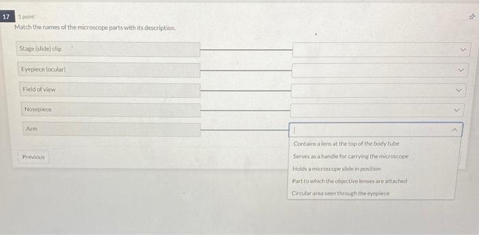 Solved 171 point Match the names of the microscope parts | Chegg.com