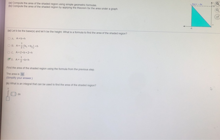 Solved (a) Compute the area of the shaded region using | Chegg.com