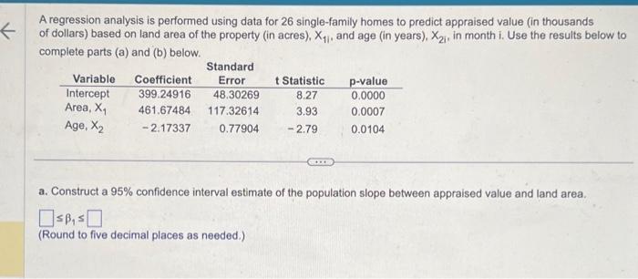 Solved A regression analysis is performed using data for 26 | Chegg.com