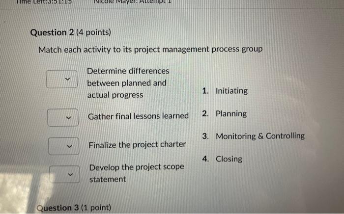 Solved Match each activity to its project management process | Chegg.com