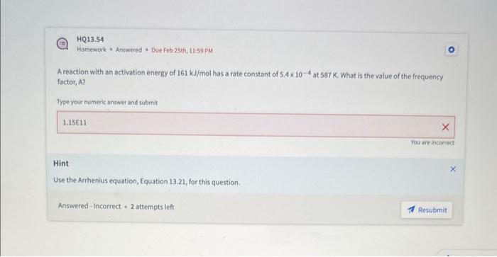 Solved HQ13.54 Homework * Answered = Due Feb 25th, 11:59 PM | Chegg.com