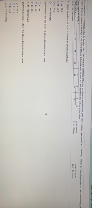 Solved o Find the equation of the regression in for the | Chegg.com