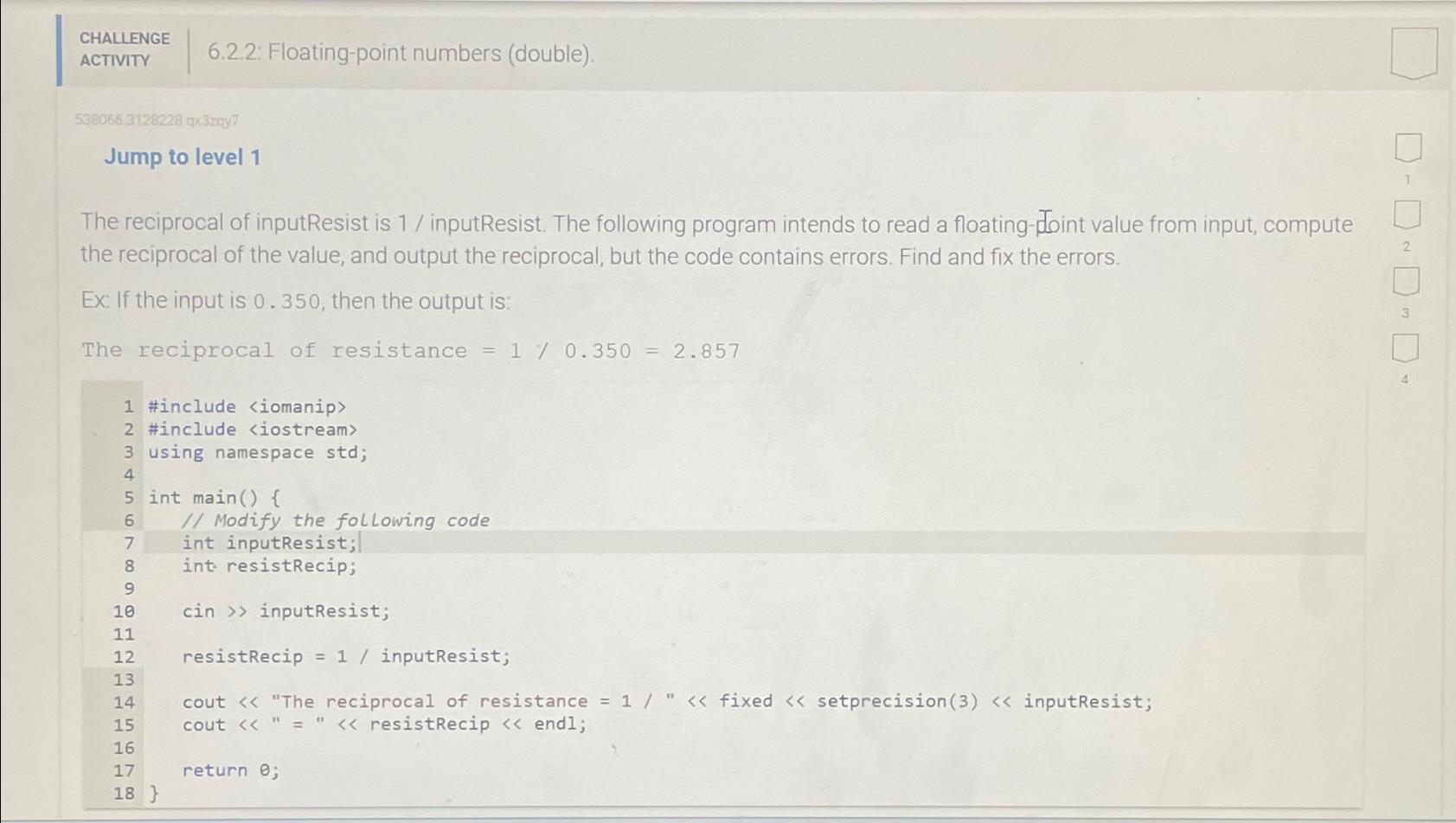 Solved CHALLENGEACTIVITY6.2.2: Floating-point numbers | Chegg.com