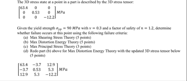 Solved The 3D stress state at a point in a part is described | Chegg.com