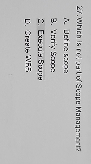 Solved Which is not part of Scope Management?A. ﻿Define | Chegg.com