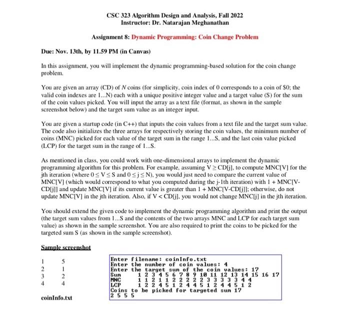 Solved CSC 323 Algorithm Design and Analysis, Fall 2022 | Chegg.com