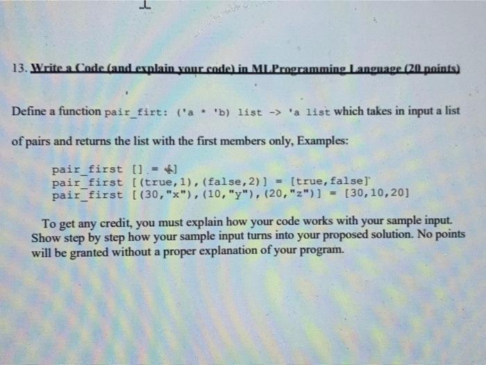 Solved 1 13. Write a Code (and explain your code) in | Chegg.com