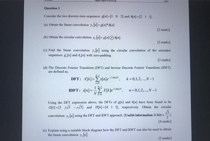 Solved Question 3 Consider the two discrete-time sequences g | Chegg.com