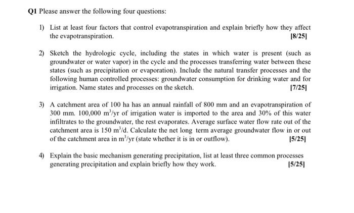 Solved Q1 Please answer the following four questions: 1) | Chegg.com