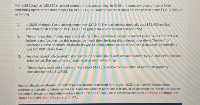 Solved Marigold Corp. has 150,890 shares of common stock | Chegg.com