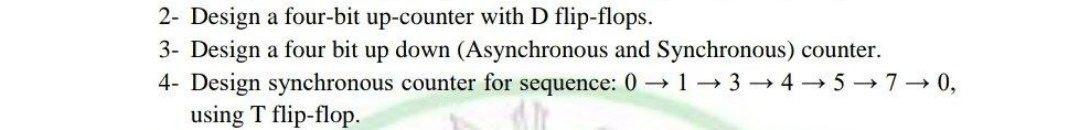 Solved 2- Design a four-bit up-counter with D flip-flops. 3- | Chegg.com