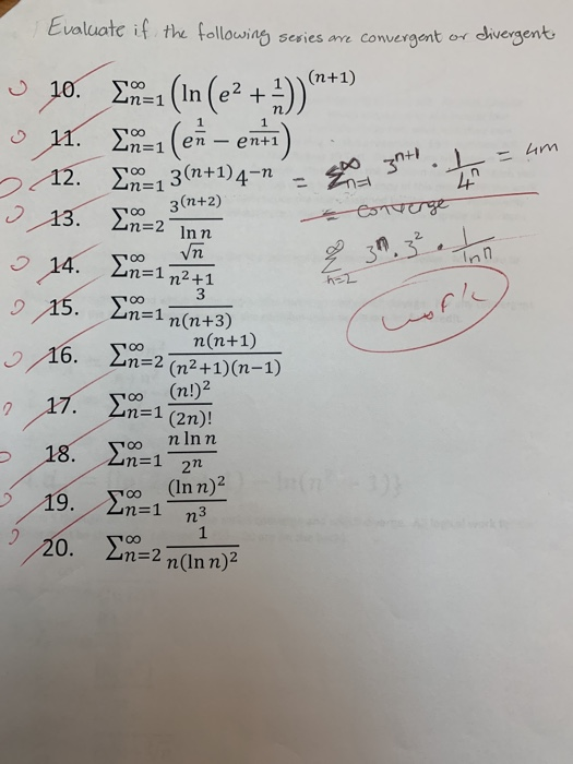 Solved 10. -1(In (e2 1. E-1(en-e (n+1) n=1 1 n+1 n=1 12. | Chegg.com