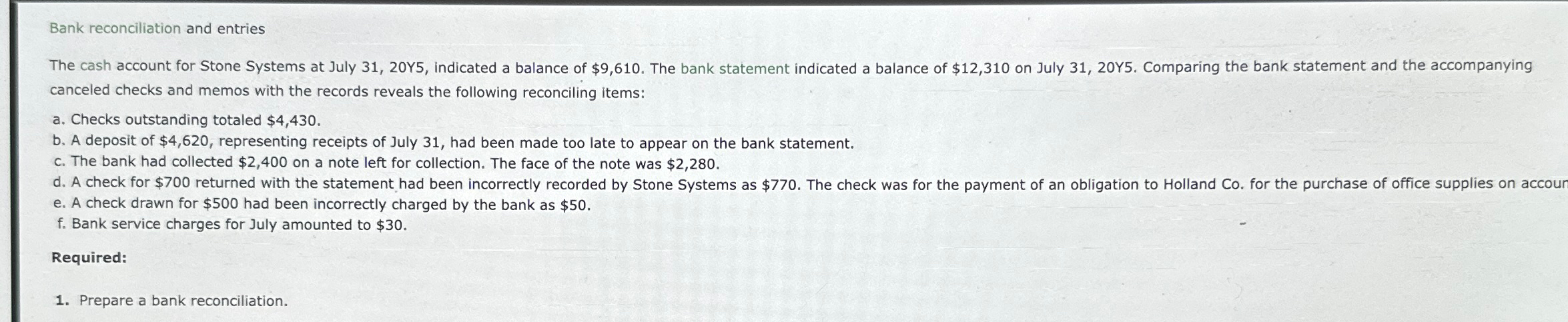 Solved Bank reconciliation and entries canceled checks and | Chegg.com