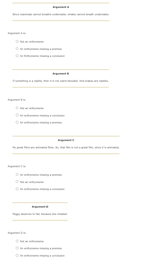 Solved Argument ASince mammals cannot breathe underwater, | Chegg.com