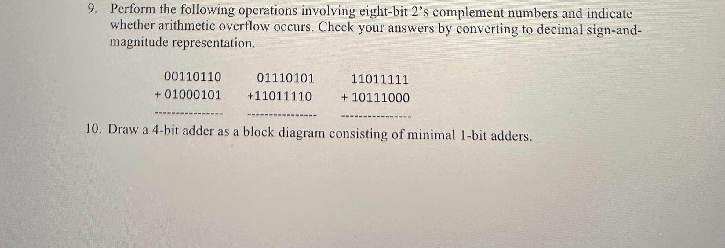 Perform the following operations involving eight-bit | Chegg.com