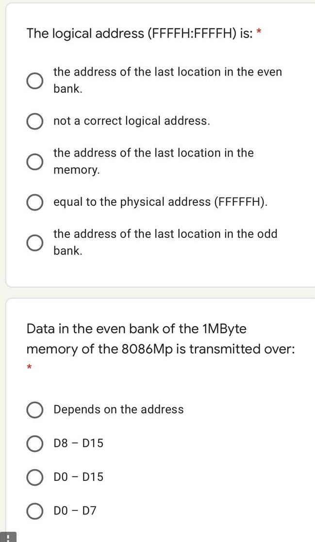 Solved * The logical address (FFFFH:FFFFH) is: the address | Chegg.com
