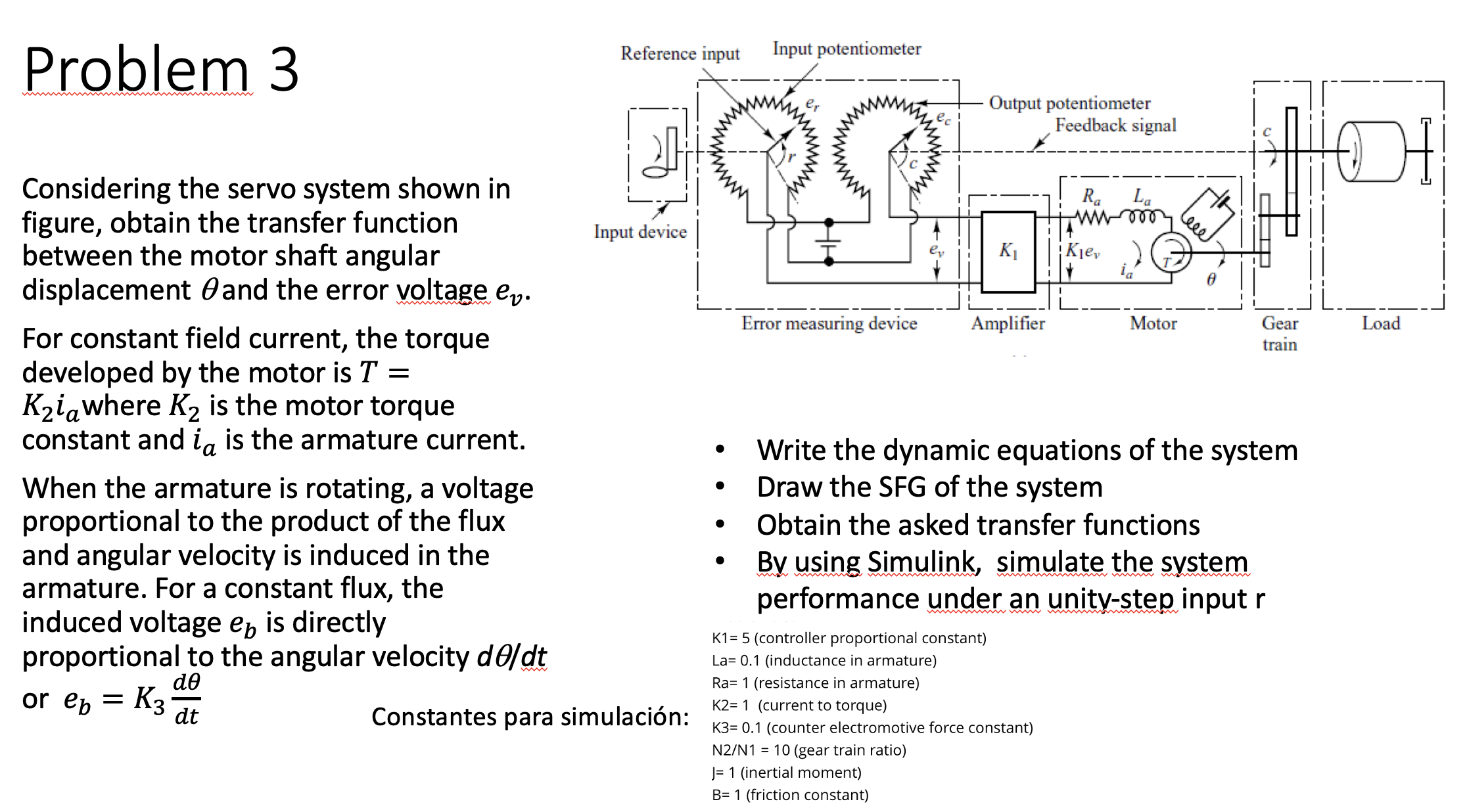 Solved Problem 3Considering the servo system shown infigure, | Chegg.com