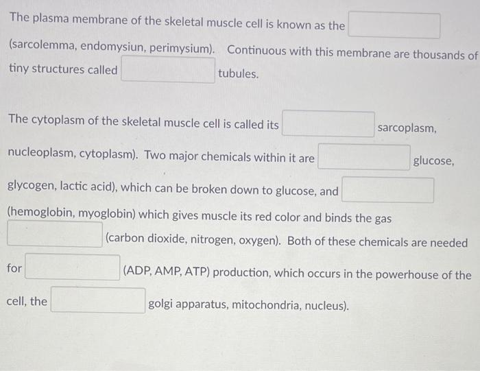 Solved The plasma membrane of the skeletal muscle cell is | Chegg.com