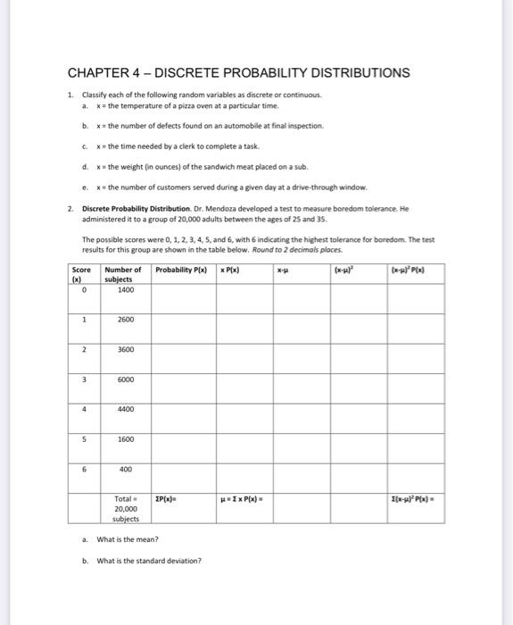 Solved CHAPTER 4 - DISCRETE PROBABILITY DISTRIBUTIONS 1. | Chegg.com Solved CHAPTER 4 - DISCRETE PROBABILITY DISTRIBUTIONS 1. | Chegg.com