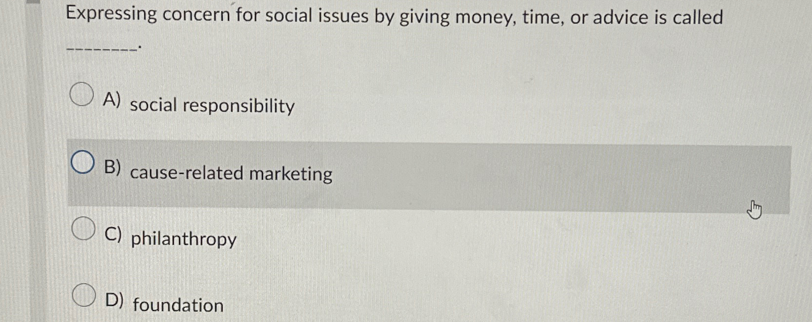 Solved Expressing concern for social issues by giving money, | Chegg.com