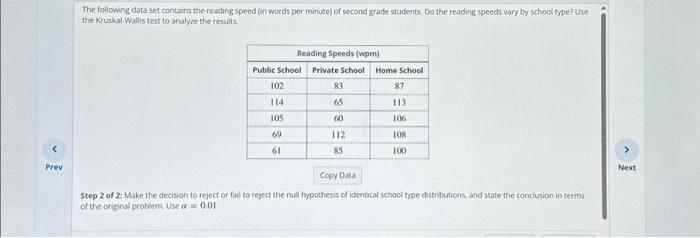 Solved The folowing data set contains the readieg speed an | Chegg.com