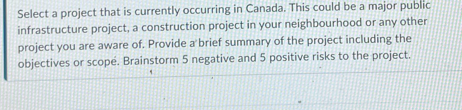 Solved Select a project that is currently occurring in | Chegg.com