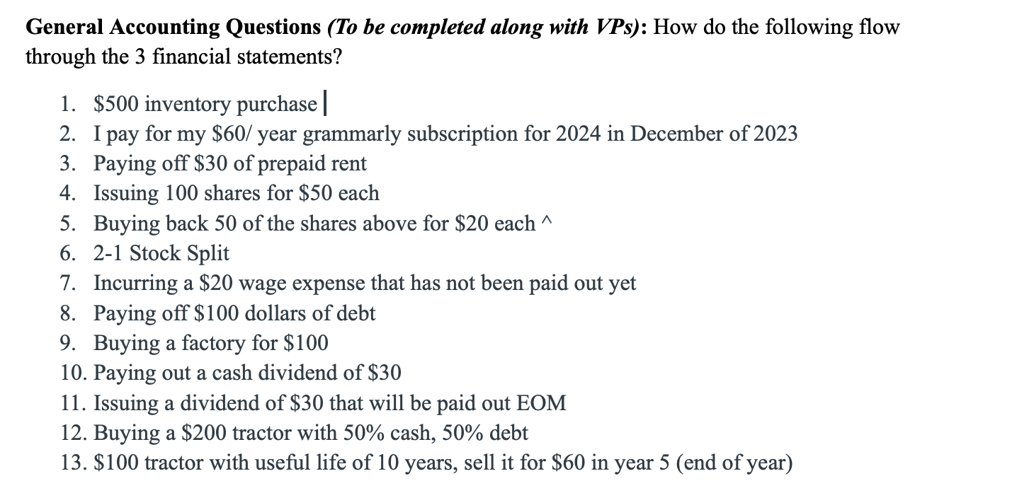 Solved General Accounting Questions (To be completed along | Chegg.com