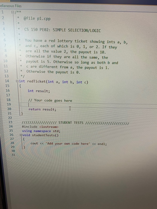 Solved ellaneous Files /** @file p1.cpp CS 150 PE02: SIMPLE | Chegg.com