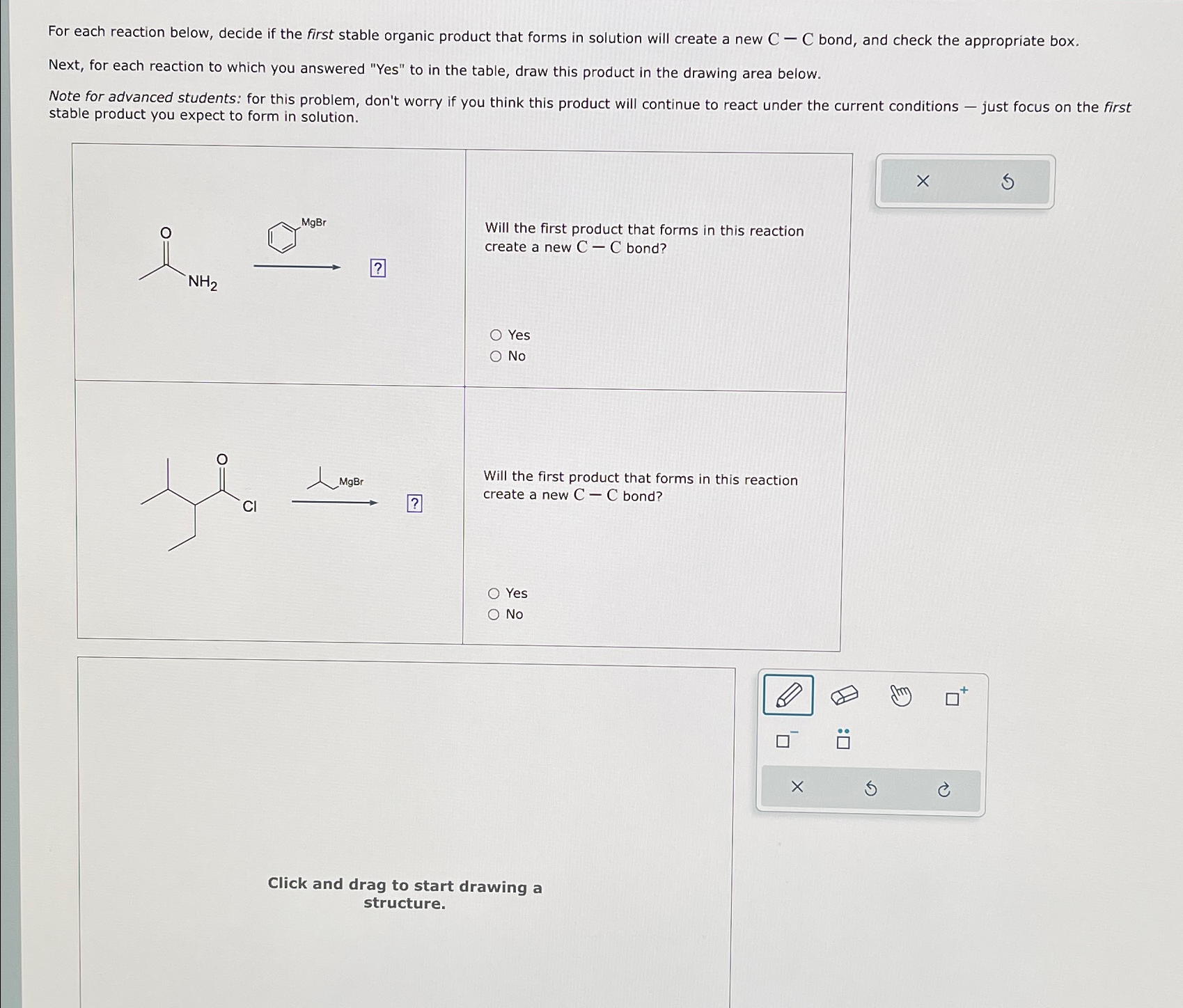 Solved For each reaction below, decide if the first stable | Chegg.com