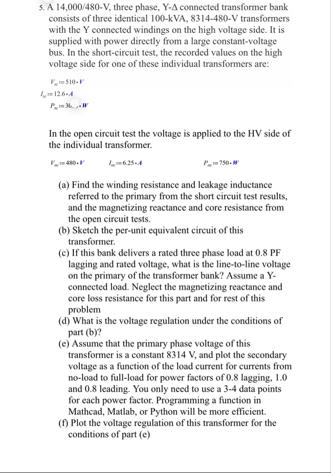 Solved A 14,000480-V, ﻿three phase, Y- Δ ﻿connected | Chegg.com