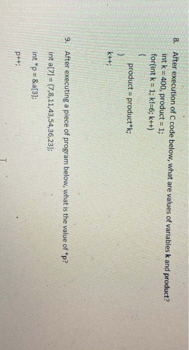 Solved • After execution of C code below, what are values of | Chegg.com