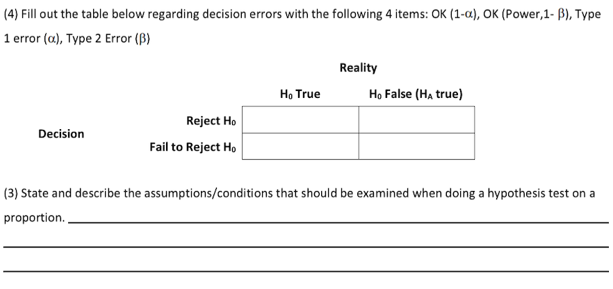 Solved (4) ﻿Fill out the table below regarding decision | Chegg.com