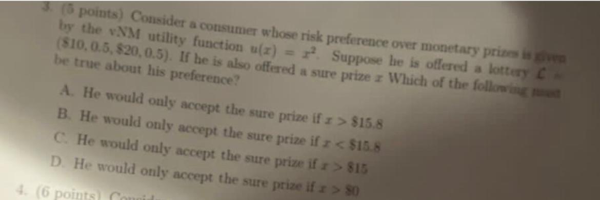 Solved (3 ﻿points) ﻿Consider a consumer whose risk | Chegg.com