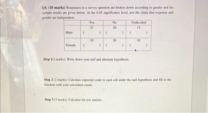 Solved Q4. (10 marks) Responses to a survey question are | Chegg.com